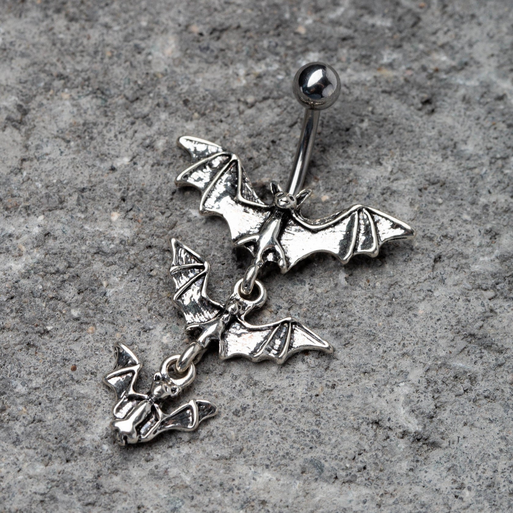 Gothic Triple Vampire Bat Dangling Belly Button Ring - Stainless Steel ...